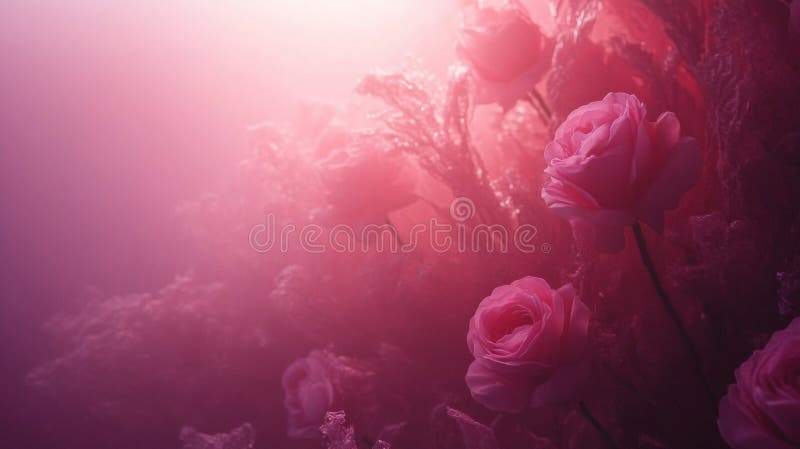 Pink Roses in a Soft Pink Haze Background Stock Illustration ...
