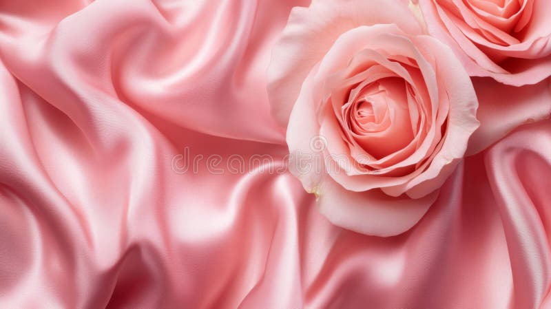 Pink Roses on Soft Pink Satin Fabric Stock Illustration - Illustration ...
