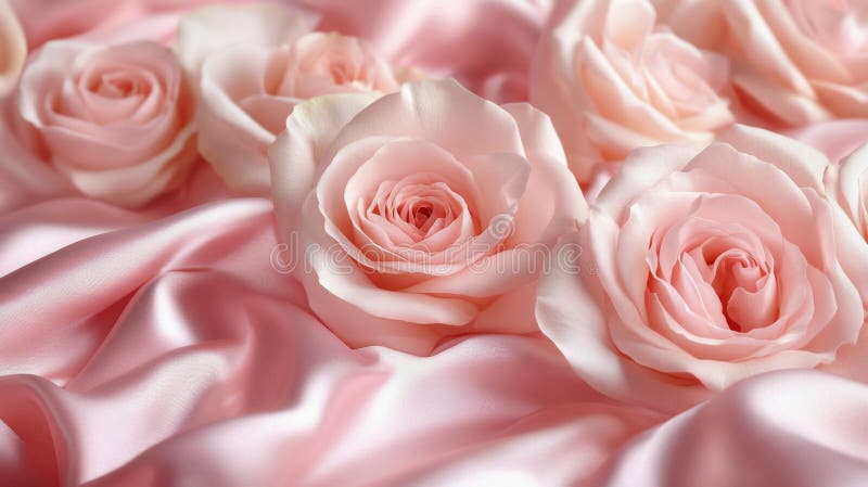 Pink Roses on Soft Pink Satin Fabric Stock Illustration - Illustration ...