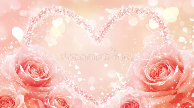 Pink Roses and Sparkling Heart Background Stock Illustration ...