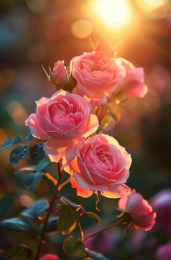 Pink roses in the sun stock image. Image of outdoor - 313401719