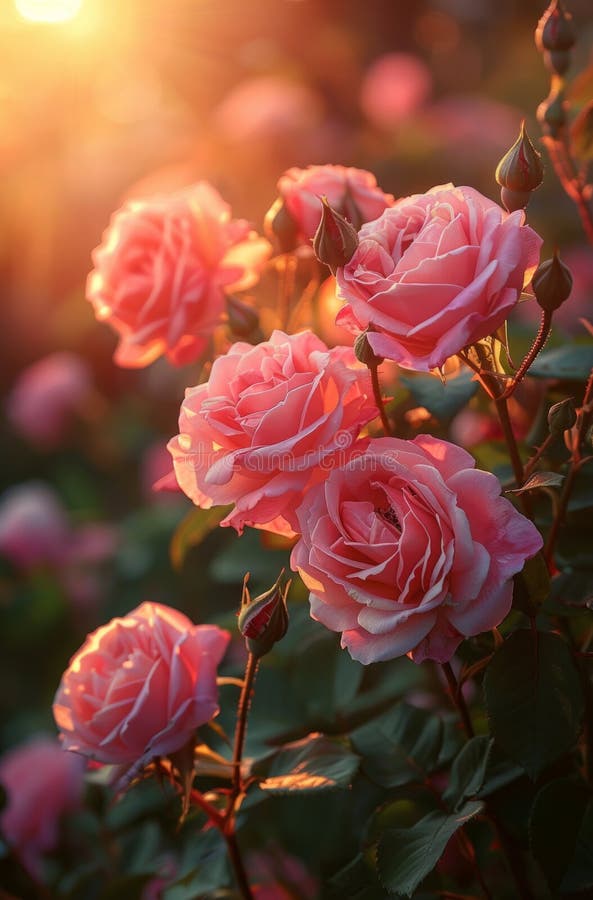 Pink roses in the sun stock image. Image of beautiful - 313409261