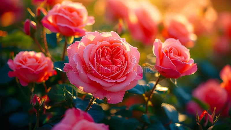 Pink roses in the sunlight stock photo. Image of beautiful - 326833706