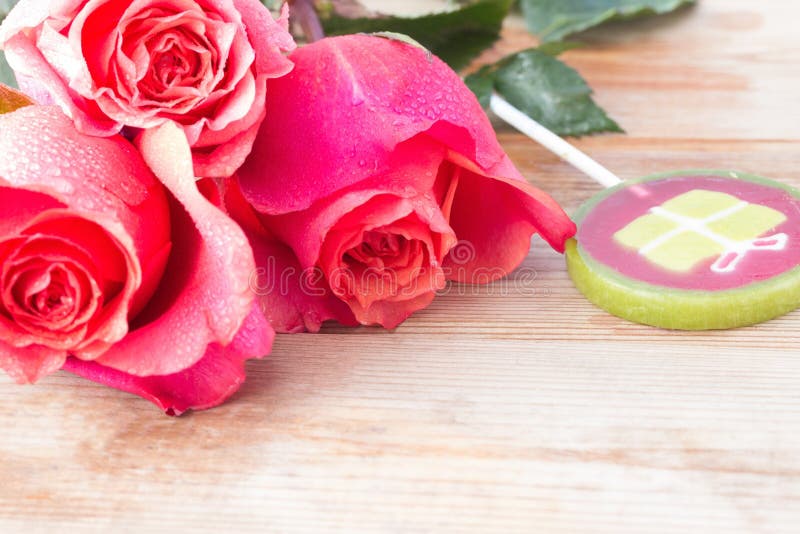 Pink Roses and Sweets on Table Stock Image - Image of dessert, flowers ...