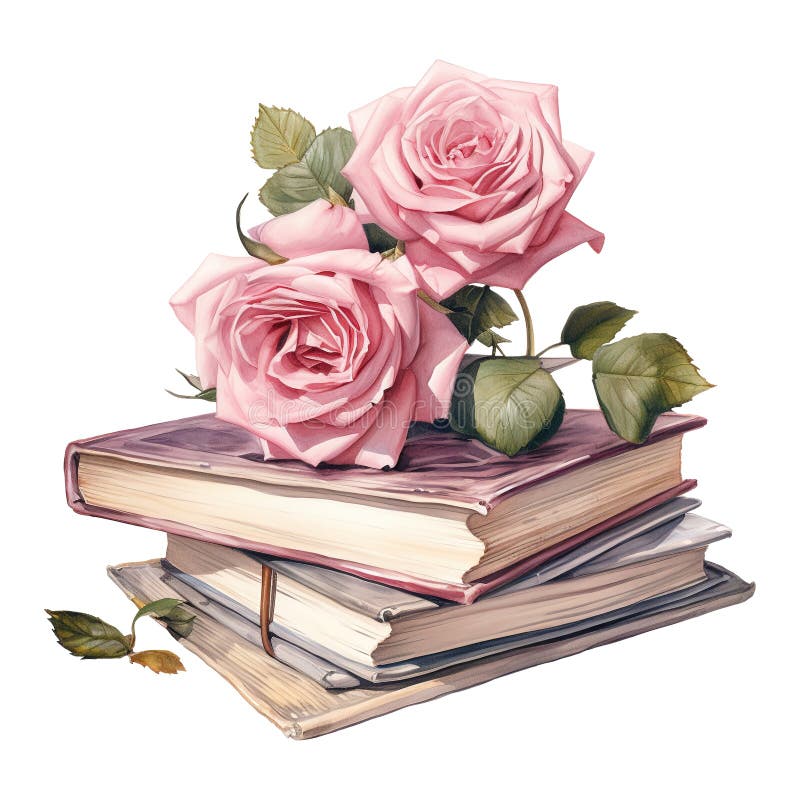 Pink Roses on Top of a Stack of Books Stock Image - Illustration of ...