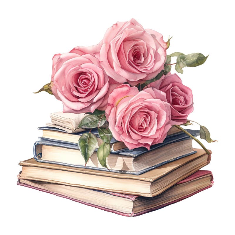 Pink Roses on Top of a Stack of Books Stock Image - Illustration of ...