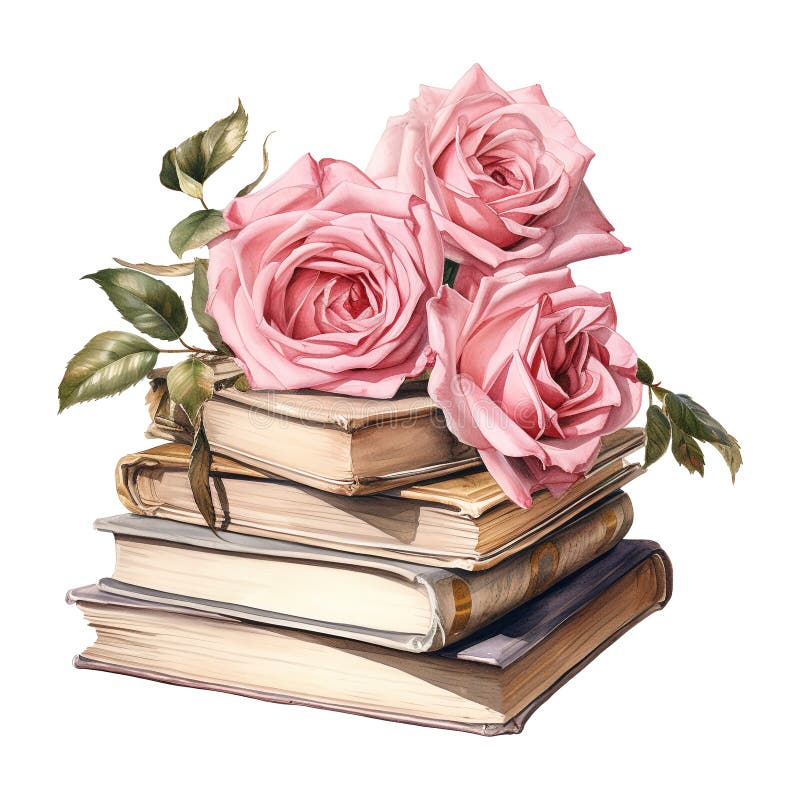 Pink Roses on Top of a Stack of Books Stock Image - Illustration of ...