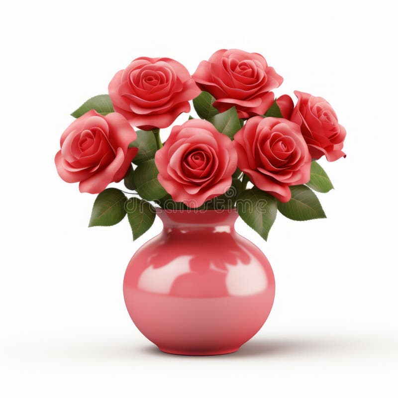 3d Pink Roses Vase on White Background - Ceramic, Traditional, Low ...