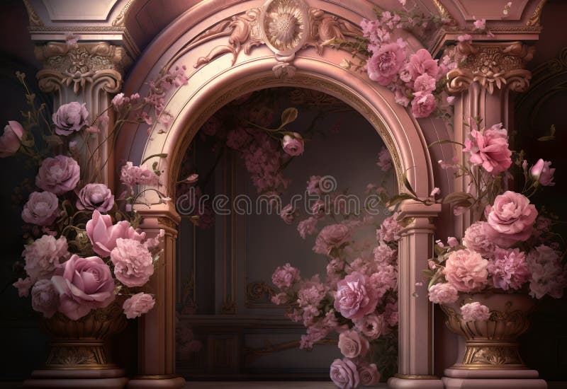 Pink Roses on Victorian Columns Stock Illustration - Illustration of ...