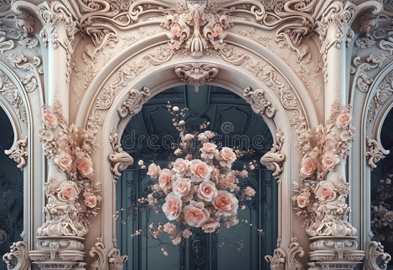 Pink Roses on Victorian Columns Stock Illustration - Illustration of ...