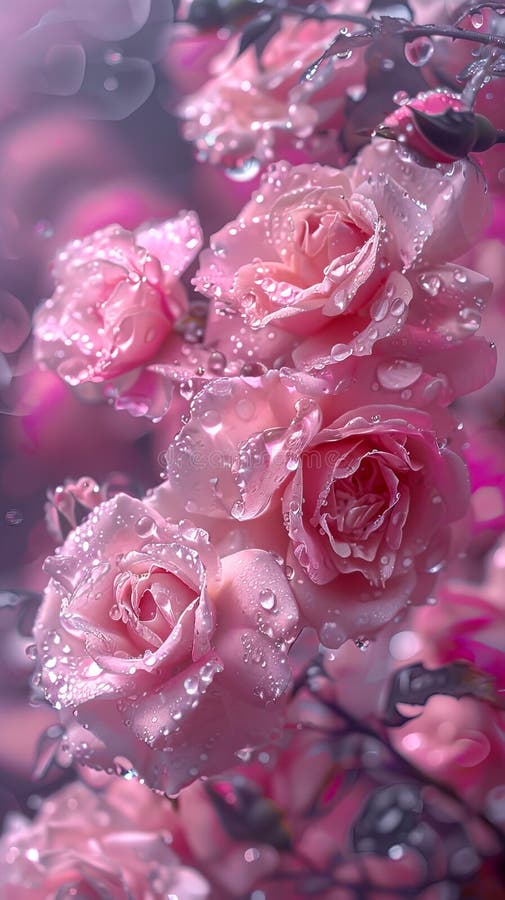 Pink Roses with Water Droplets on Them Stock Image - Image of water ...