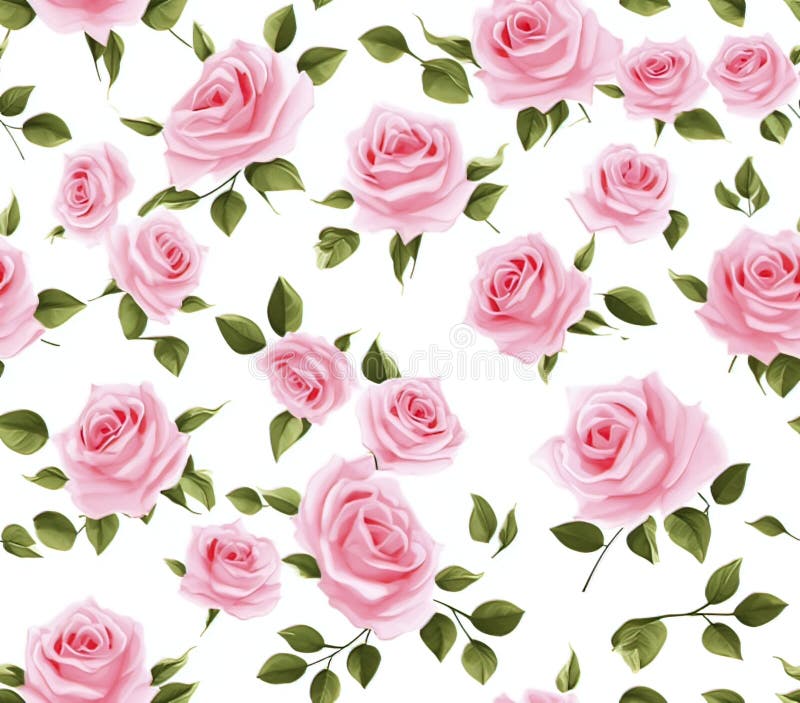 Pink Roses on White Background Seamless Pattern, Generative AI Stock ...