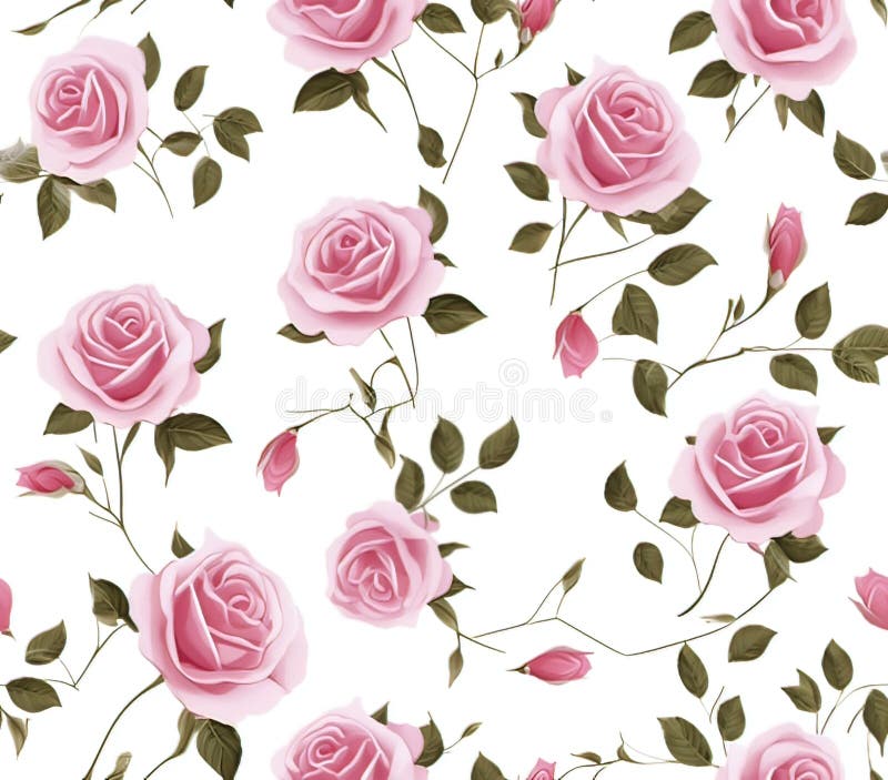 Pink Roses on White Background Seamless Pattern, Generative AI Stock ...