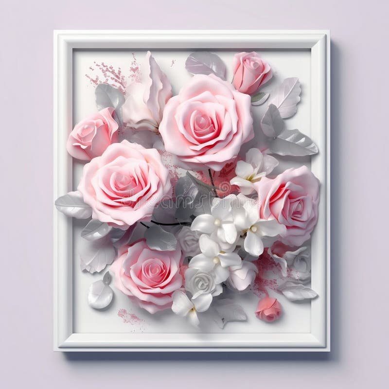 Pink Roses and White Frame Composition. Generative AI Stock ...