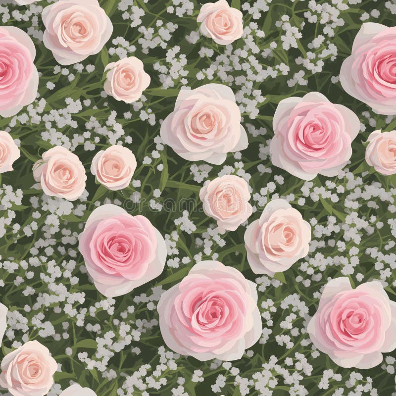 Pink Roses on a White Pink Roses Pattern Pink Roses Background Stock Illustration - Illustration ...