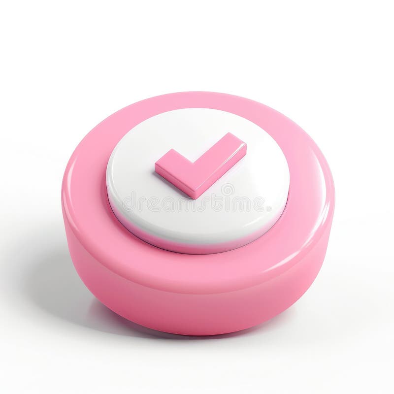 Pink 3D Check Mark Button: Approval, Confirmation, and Yes Icon Stock ...