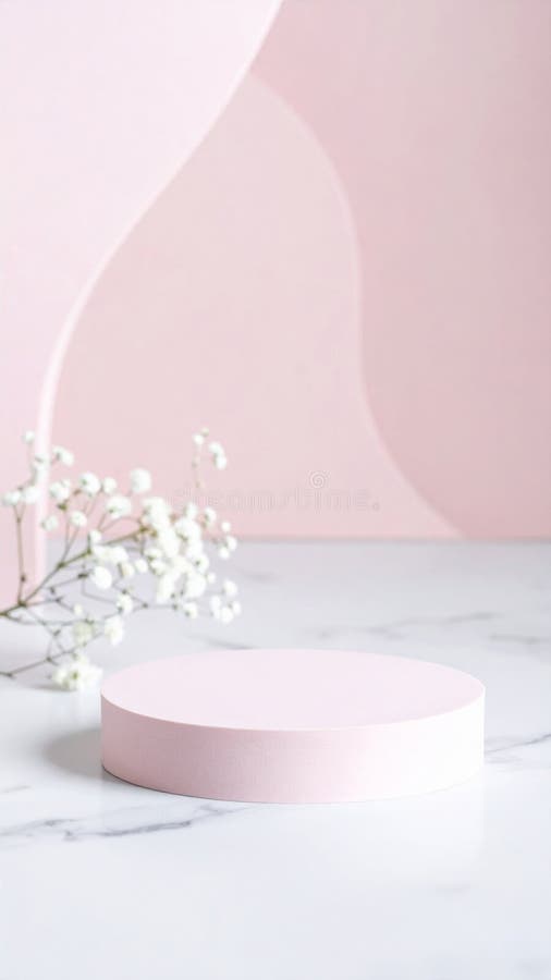 Pink Round Display Platform on Marble Surface Stock Illustration ...