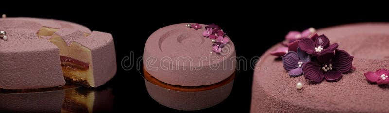 Pink Round Mousse Cake with Flowers Stock Image - Image of mousse ...