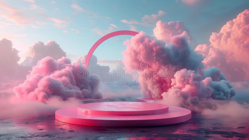 Pink Round Object Floating in Cloud Filled Sky Stock Image - Image of ...