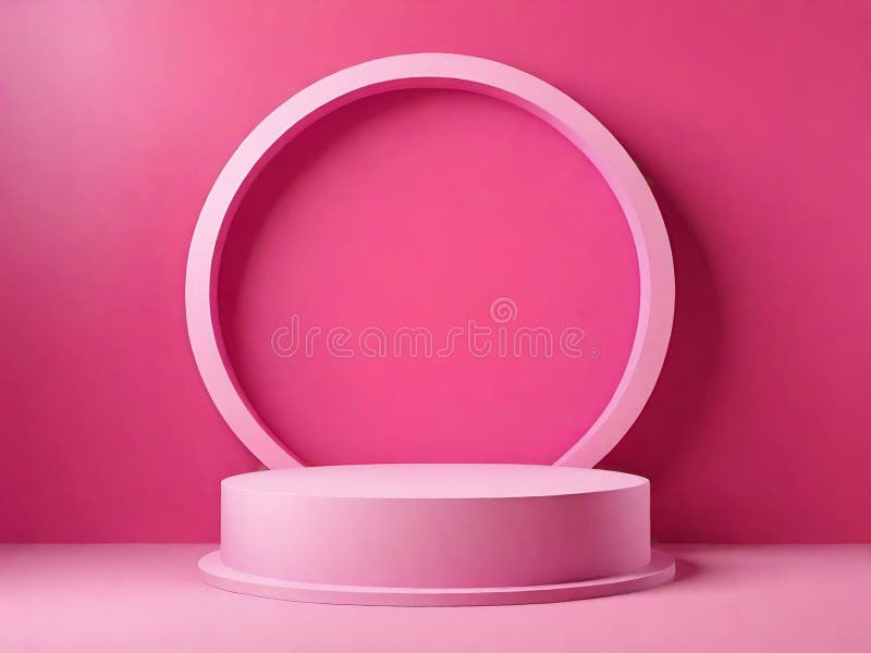 Pink Round Podium with Geometric Shapes. 3d Illustration Stock ...