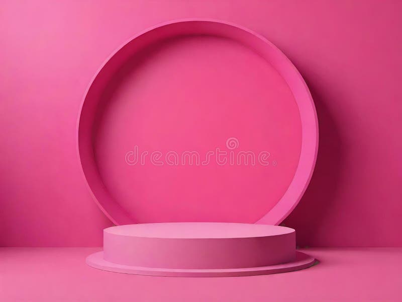 Pink Round Podium with Geometric Shapes. 3d Illustration Stock ...