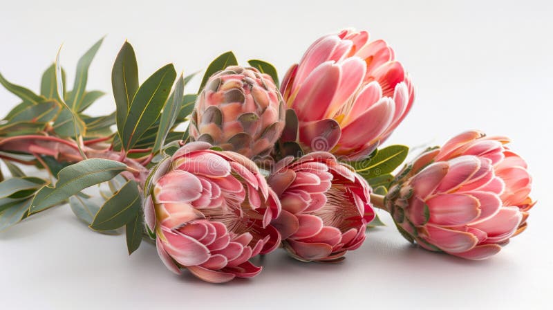 Pink Royal Protea Flowers Arranged in a Bouquet on a White Background ...