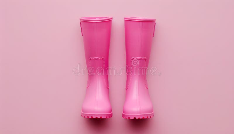 Pink Rubber Boots on Color Background, Flat Lay Stock Photo - Image of ...