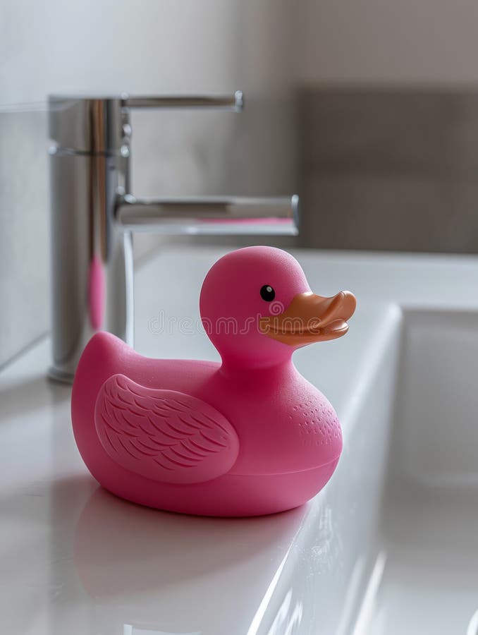 Pink Rubber Duck on a Bathroom Sink. Stock Image - Image of pink ...