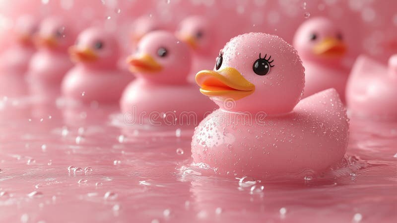 Pink Rubber Ducks in Water with Bubbles Stock Illustration ...
