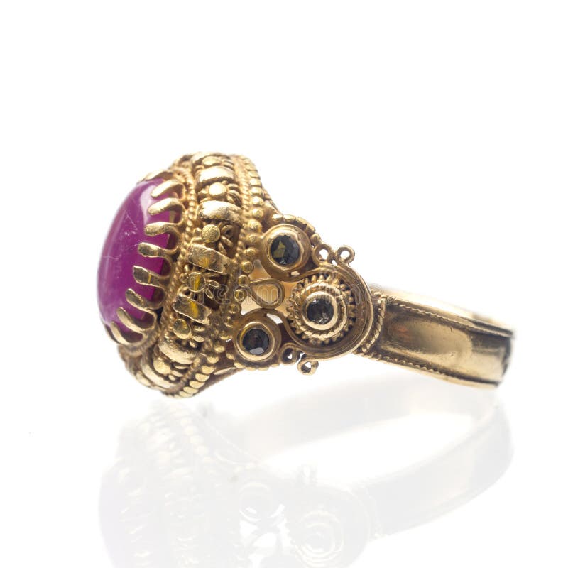 Pink Ruby on Gold Ring , Traditional Production Stock Image - Image of ...