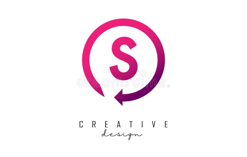 Pink S Letter Logo Design with Circle Frame and Arrow Stock Vector ...