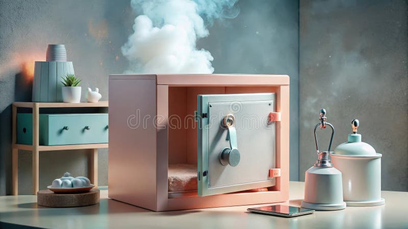 Pink Safe with Smoke Emanating, Suggesting a Security Breach or ...