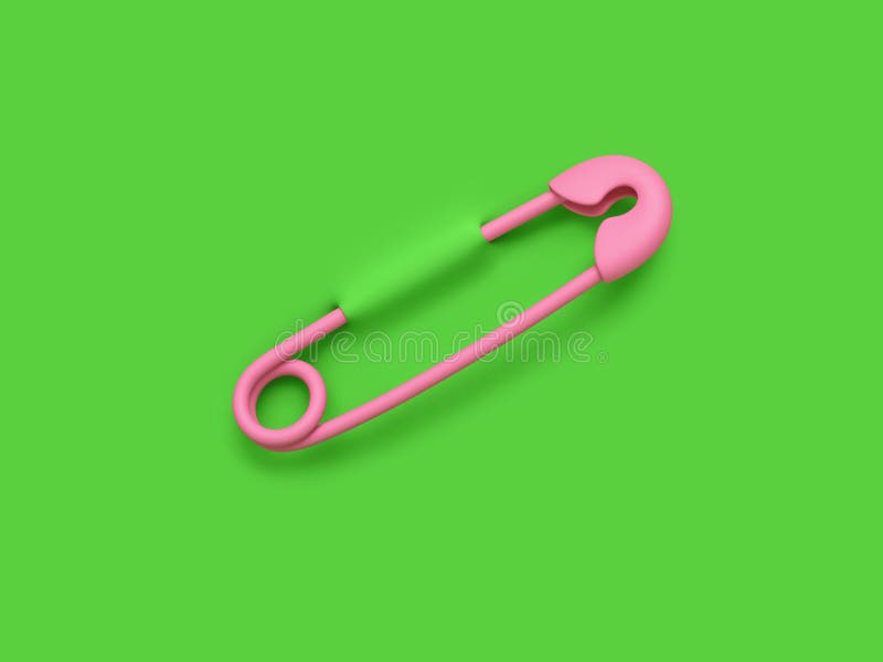 Pink Safety Pin Pierced through Green Background. Clipping Path ...