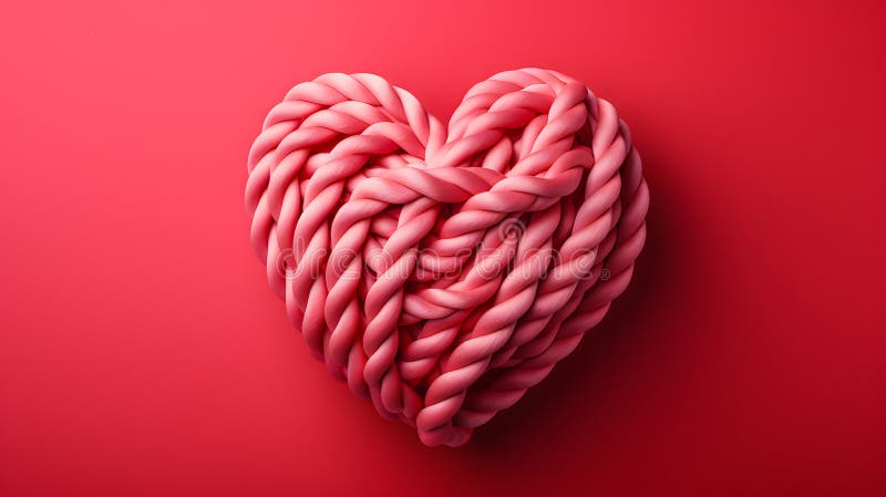 Pink Sailor Rope Rolled into a Heart Shape on a Solid Pastel Background ...