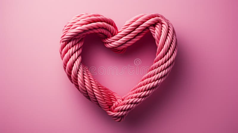 Pink Sailor Rope Rolled into a Heart Shape on a Solid Pastel Background ...