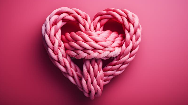 Pink Sailor Rope Rolled into a Heart Shape on a Solid Pastel Background ...