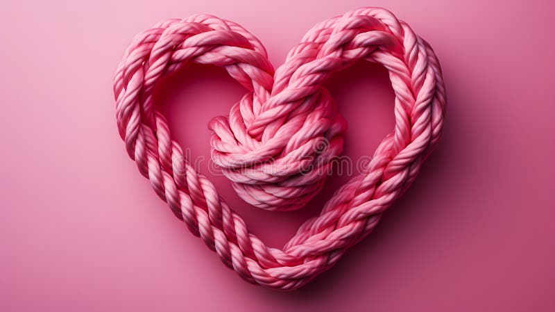 Pink Sailor Rope Rolled into a Heart Shape on a Solid Pastel Background ...