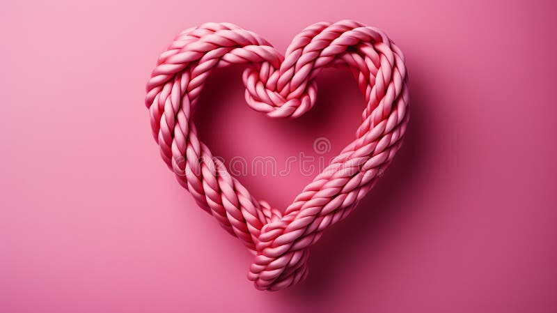 Pink Sailor Rope Rolled into a Heart Shape on a Solid Pastel Background ...