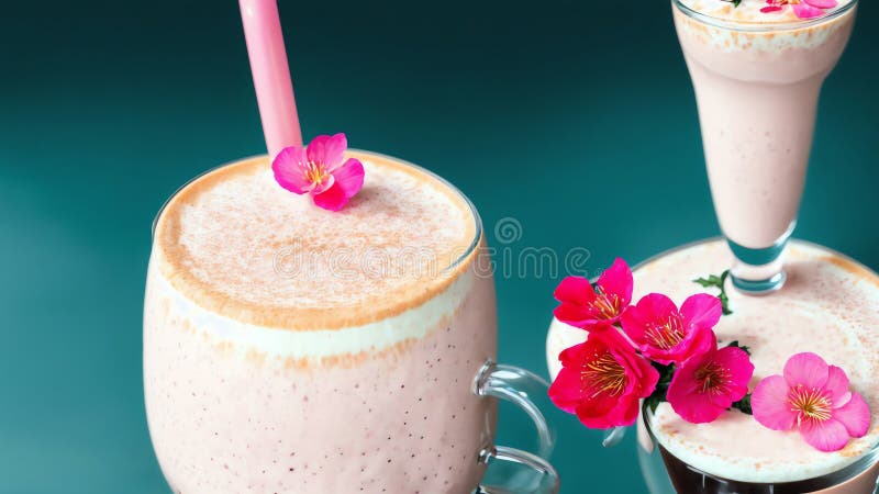 Pink Sakura Latte Milkshake on Background. Generative AI Stock ...