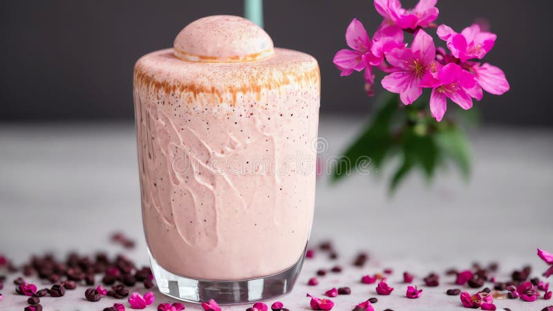 Pink Sakura Latte Milkshake on Background. Generative AI Stock ...
