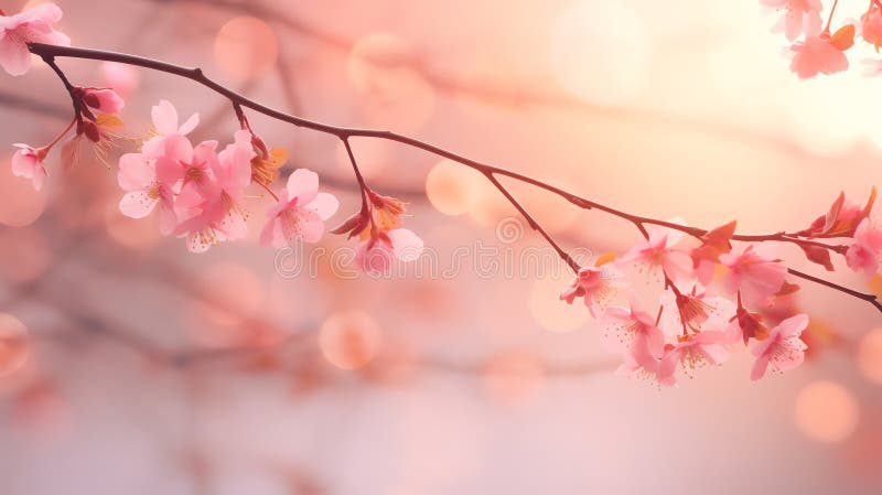 Pink Sakura Tree Branch, Falling Pink Petals, Warm Summer. Stock ...