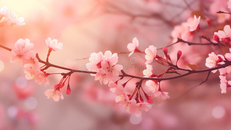 Pink Sakura Tree Branch, Falling Pink Petals, Warm Summer. Stock ...