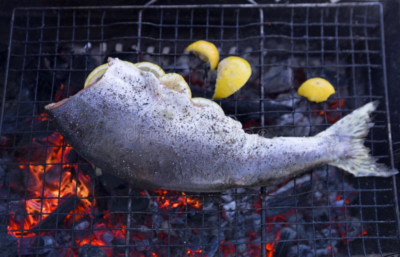 Pink Salmon on the Grill. Fish on the Grill with Fire and Coal. Fish ...