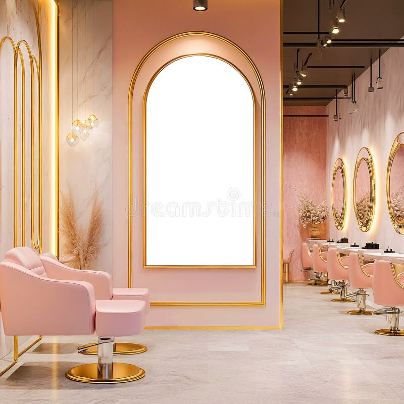 Pink Salon Interior Design Elegant Beauty Space Mockup Stock ...