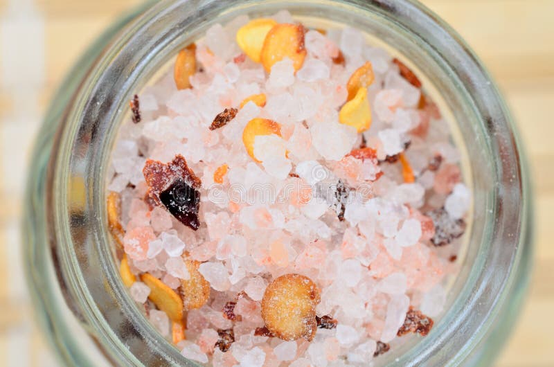 Pink Salt with Chili Seed on Table Stock Image - Image of seed, crystal ...
