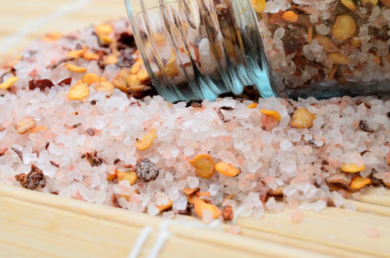 Pink Salt with Chili Seed on Table Stock Photo - Image of spicy ...