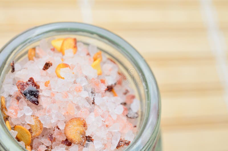 Pink Salt with Chili Seed on Table Stock Image - Image of salt, food ...