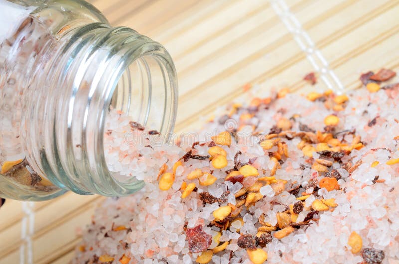 Pink Salt with Chili Seed on Table Stock Image - Image of alternative ...