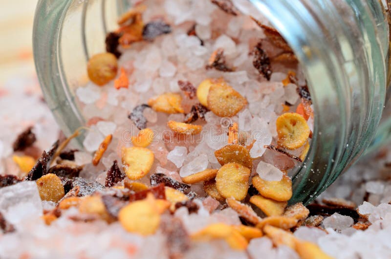 Pink Salt with Chili Seed on Table Stock Photo - Image of aroma, sodium ...