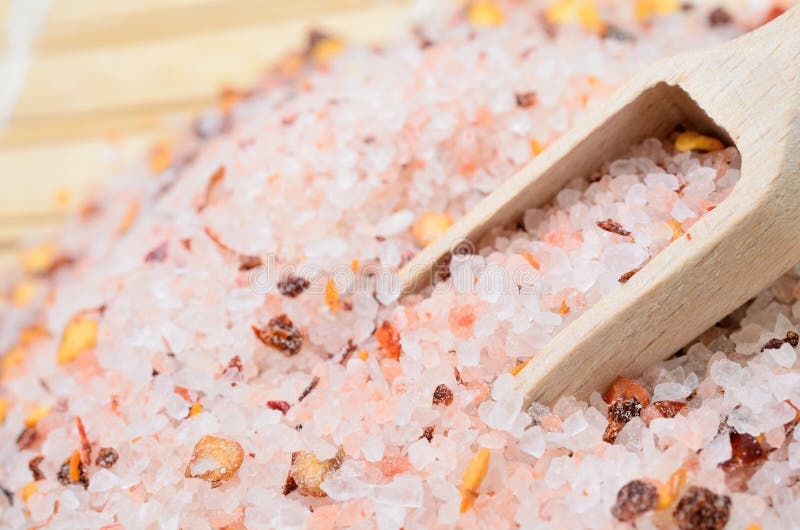 Pink Salt with Chili Seed on Table Stock Photo - Image of seasoning ...